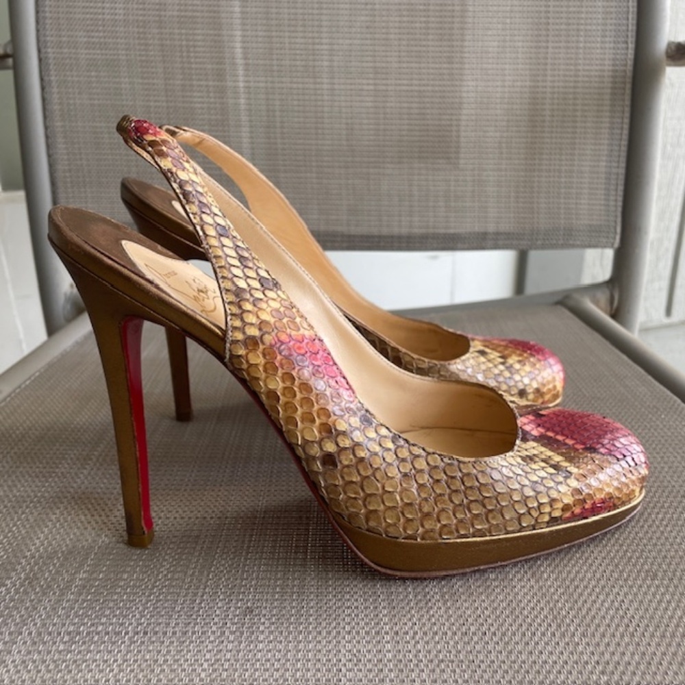 Christian Louboutin Snakeskin Snake Heels Slingback P… - Gem